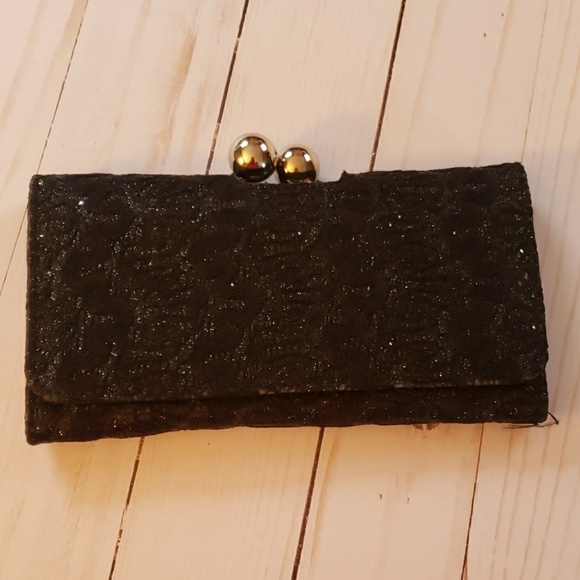 Bags | Black And Glitter Lace Wallet | Poshmark